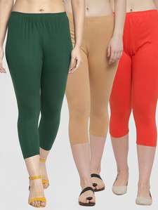 Buy online Pack Of 3 Multi Colored Capri Leggings from Capris ...